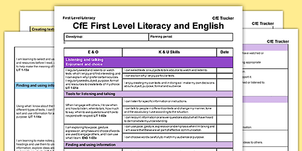 CfE First Level Literacy Planning - Tracker | Twinkl