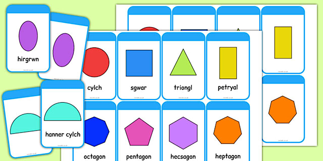 Black and White 2D Shape Cards Cymraeg (professor feito)