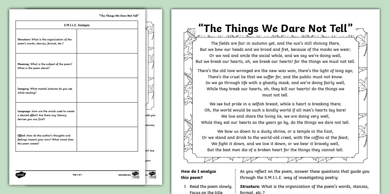 Seventh Gr Poetry: The Things We Dare Not Tell by Henry Laws