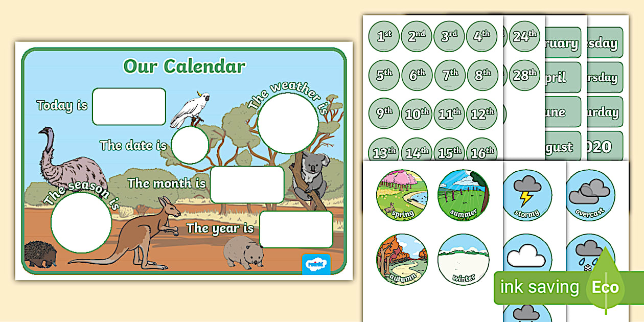 Australian Animals Themed Display Calendar - Twinkl