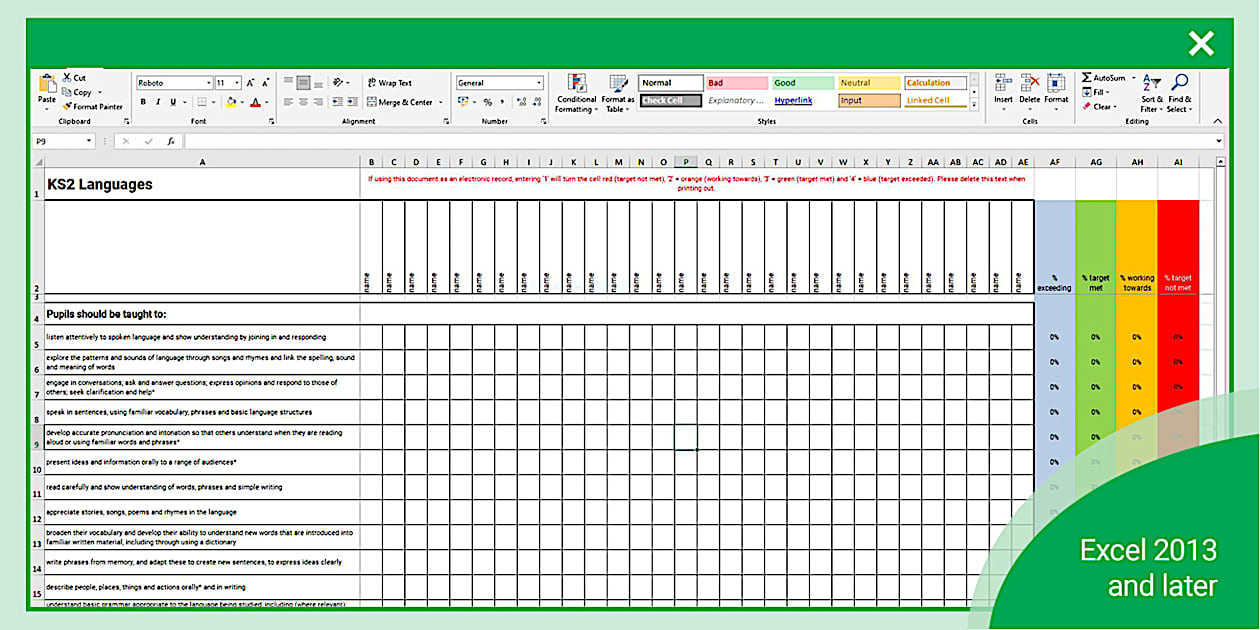 KS2 Languages Assessment Spreadsheet (teacher made) - Twinkl
