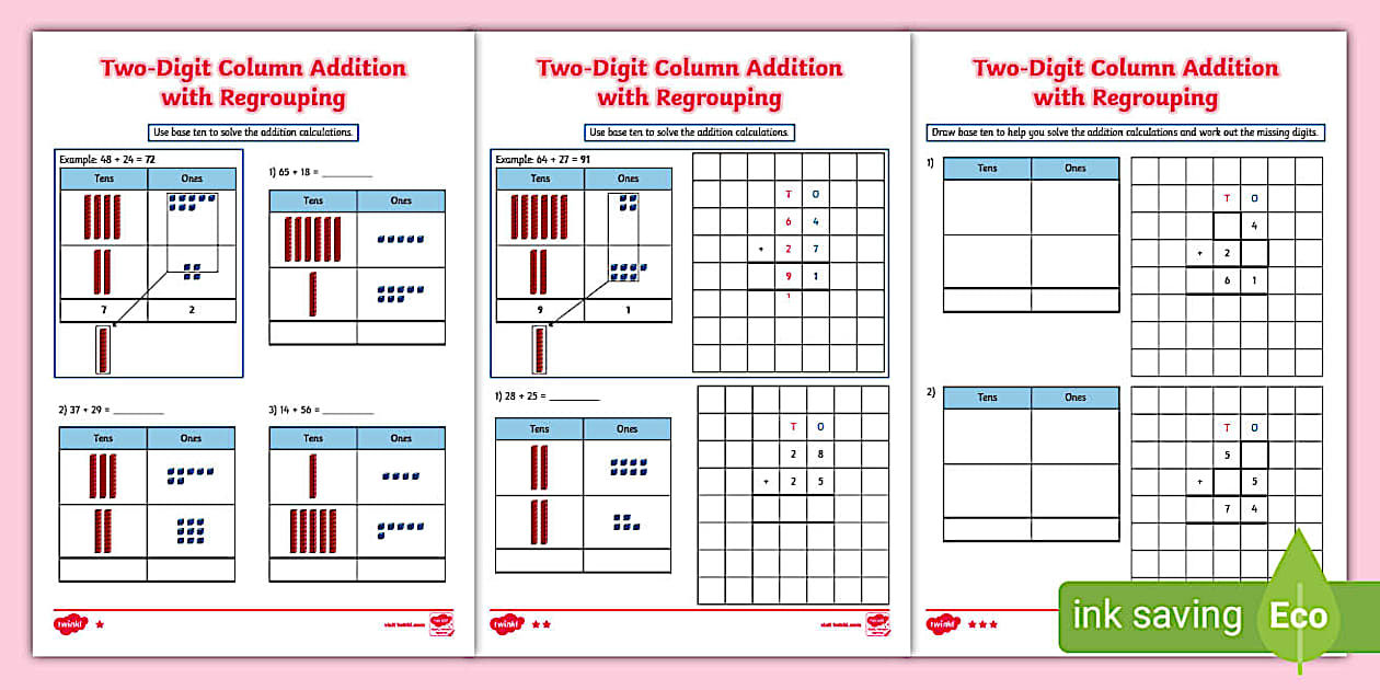 👉 KS2 Two-Digit Column Addition with Regrouping Worksheet