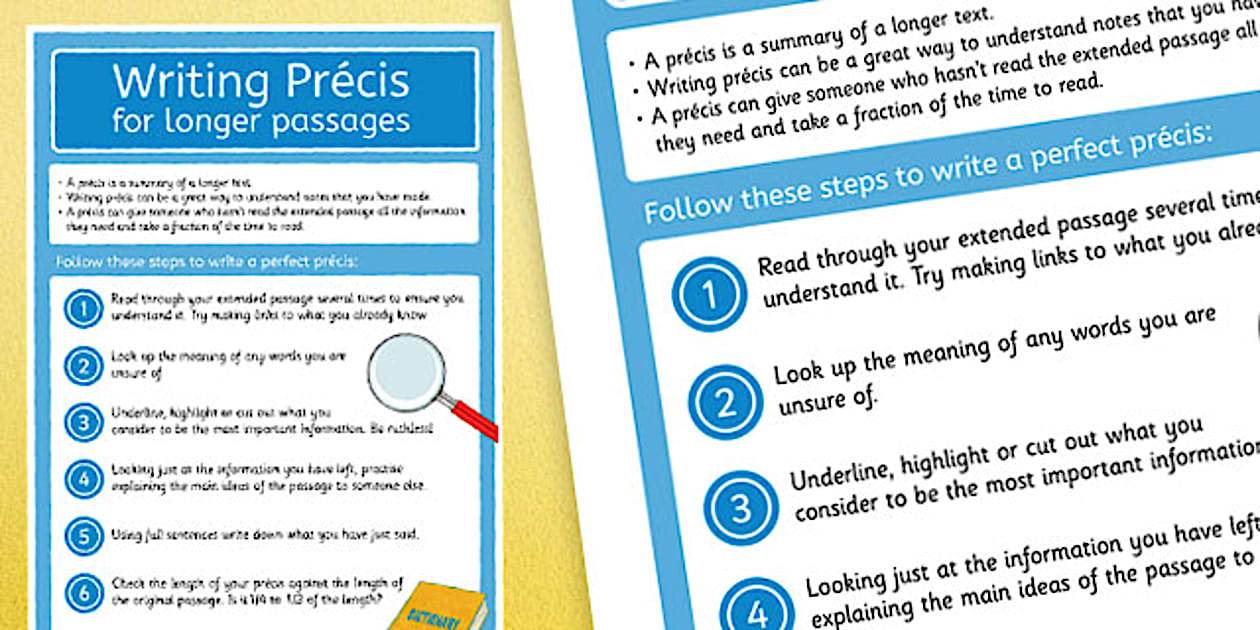 Writing Precis for Longer Passages Display Poster - Twinkl