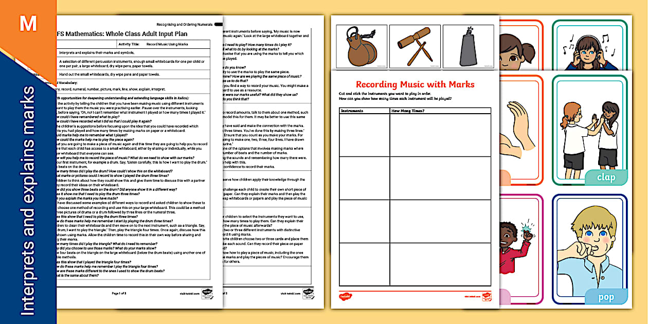 EYFS Maths: Record Music Using Marks Adult-Led Planning Pack