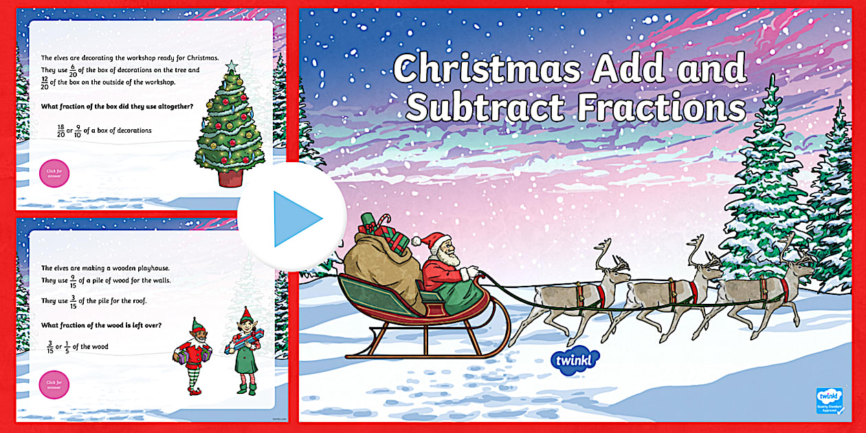 Christmas Adding and Subtracting Fractions PowerPoint