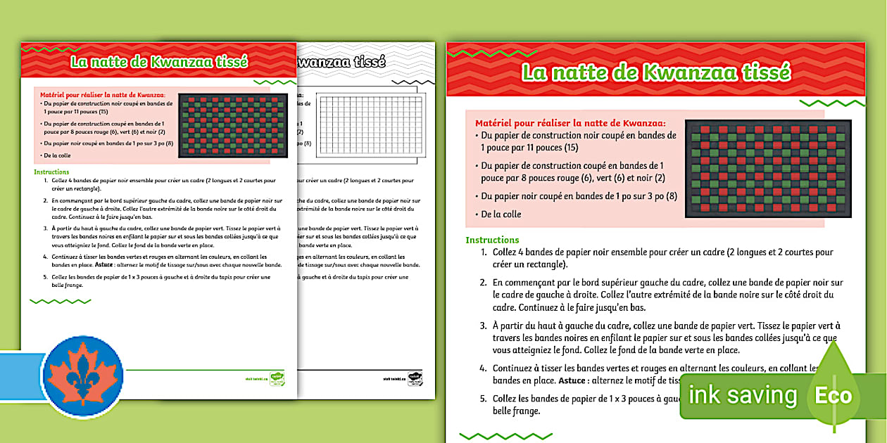 Kwanzaa Mat Intermediate Craft Instructions French - Twinkl
