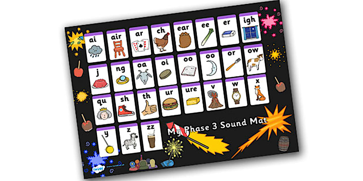 Bonfire Night Firework Themed Phase 3 Sound Mat - Twinkl