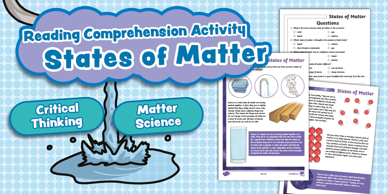 States of Matter Reading Comprehension Activity