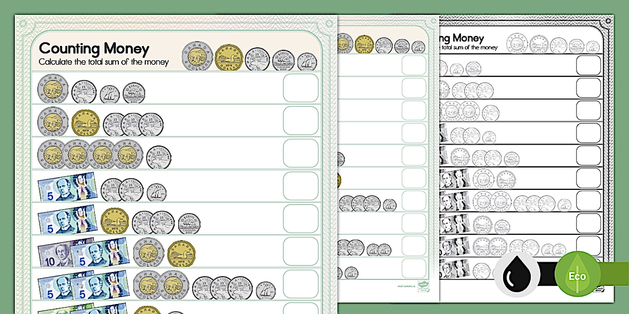 Adding Canadian Coins Worksheet | Canadian Money Counting