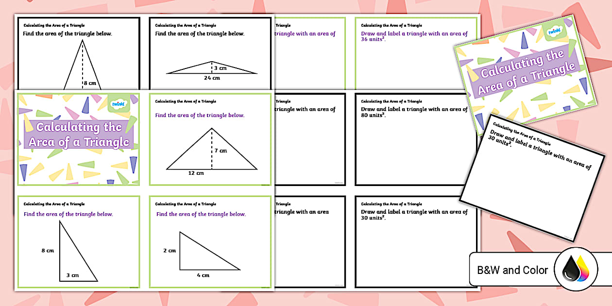 Sixth Grade Calculating the Area of a Triangle Task Cards