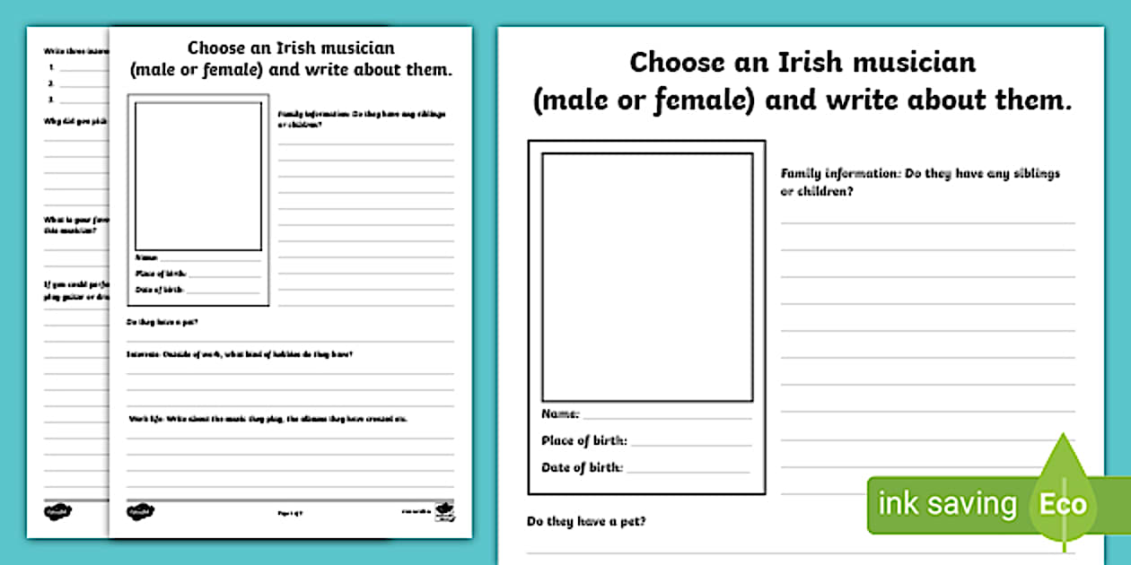 Irish Musician's Research Project (teacher made) - Twinkl