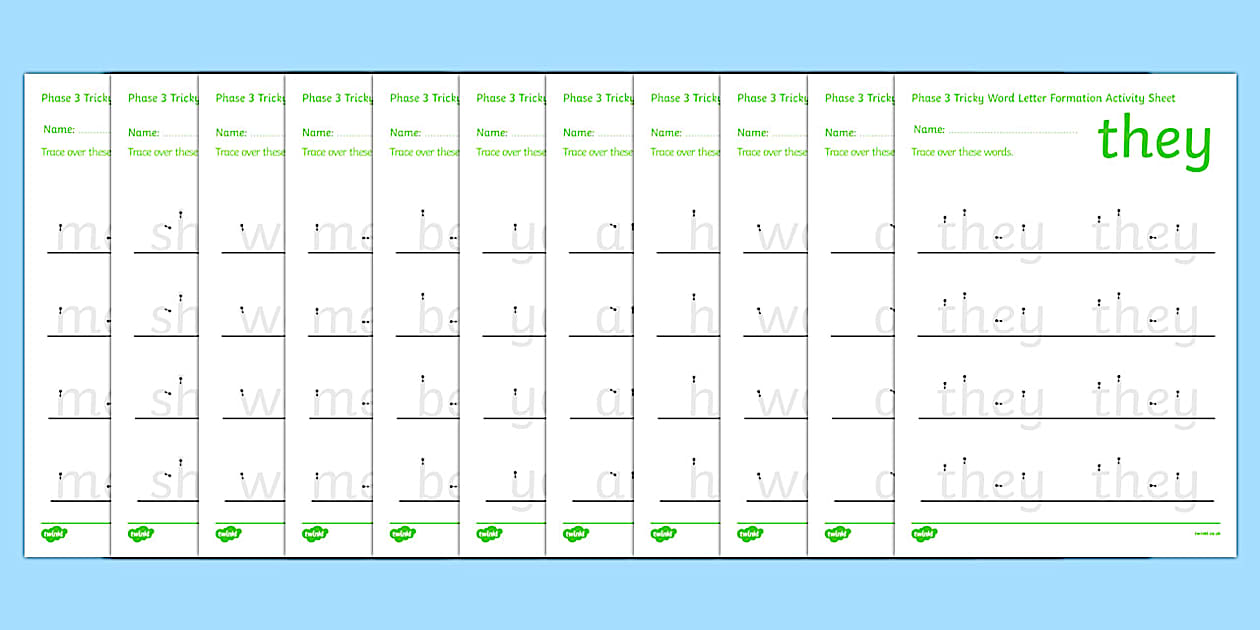 Precursive Phase 3 Tricky Words Letter Formation Activity