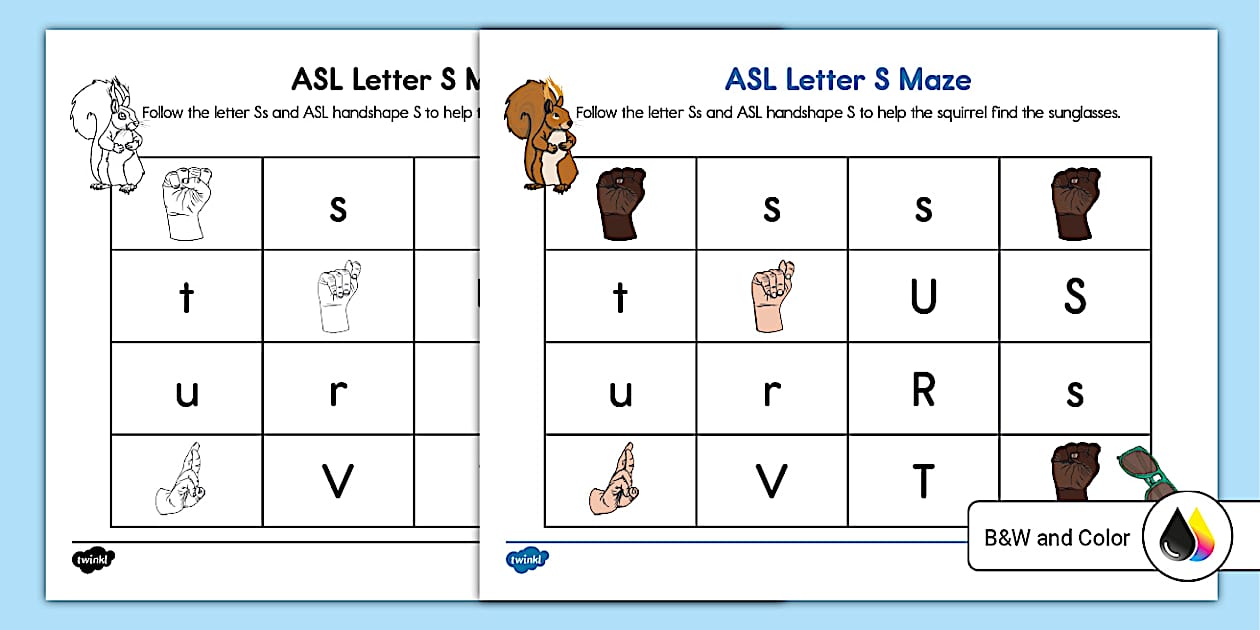 ASL Letter S Maze Worksheet (teacher made) - Twinkl