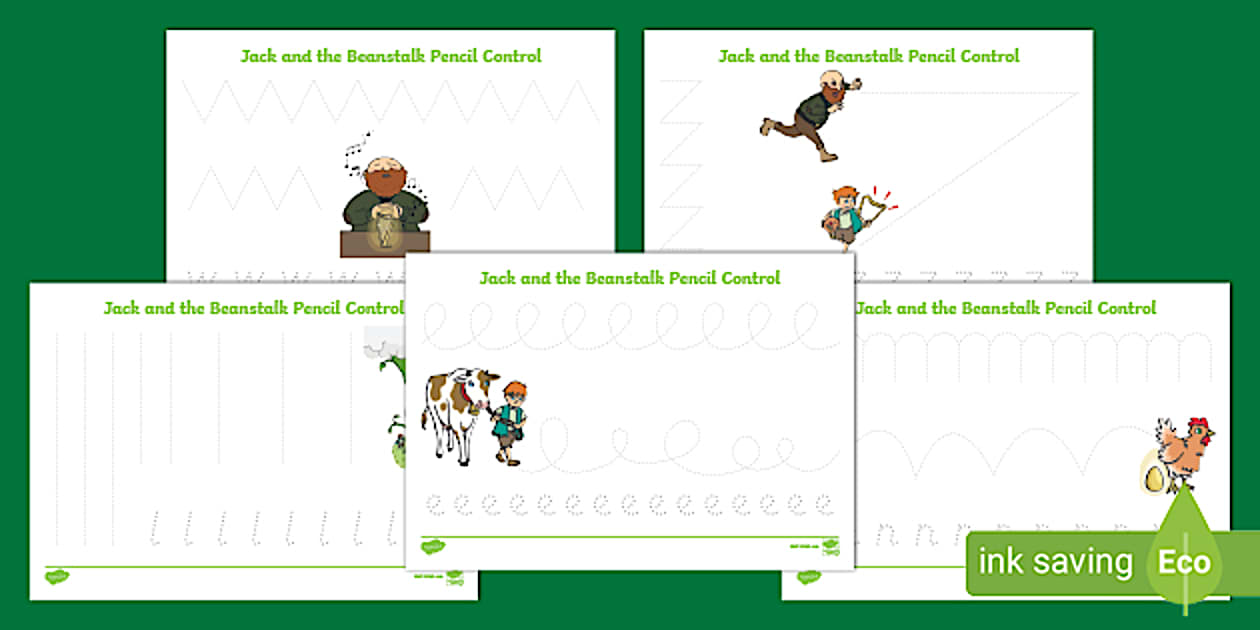 Cursive Jack and the Beanstalk Pencil Control Worksheets