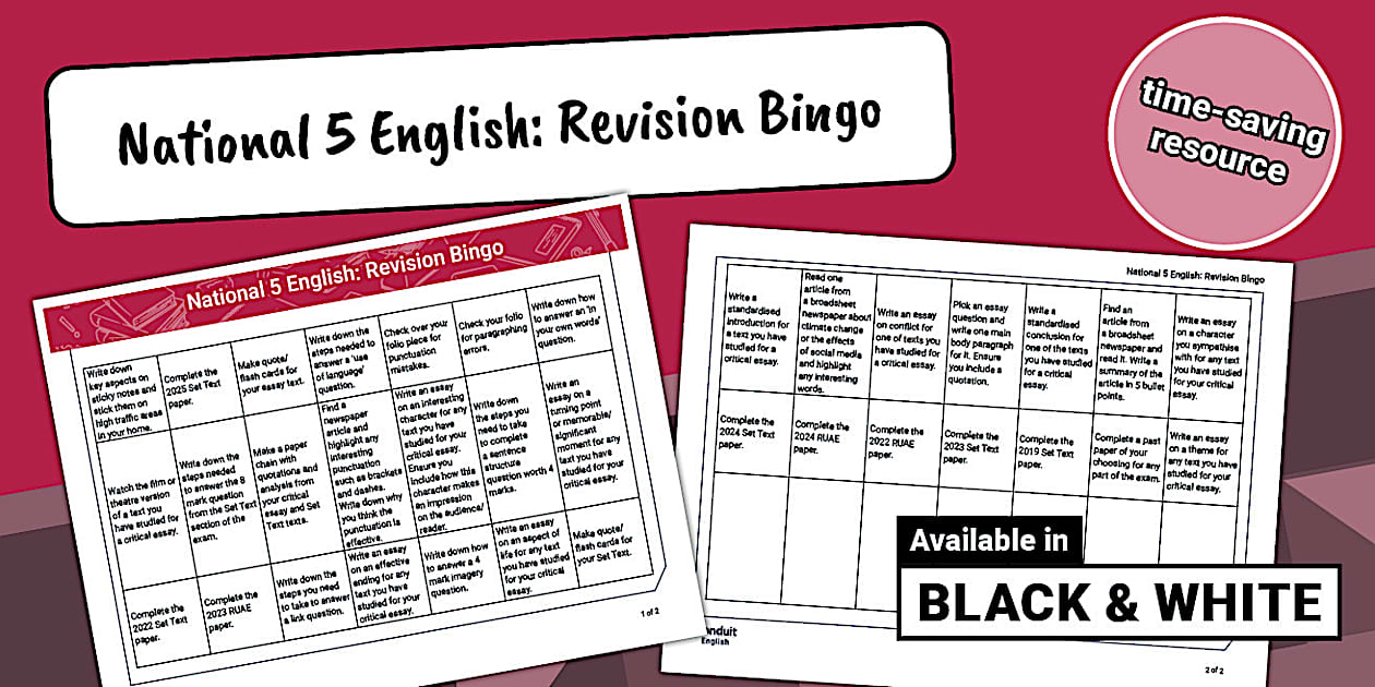 National 5 English: Revision Bingo
