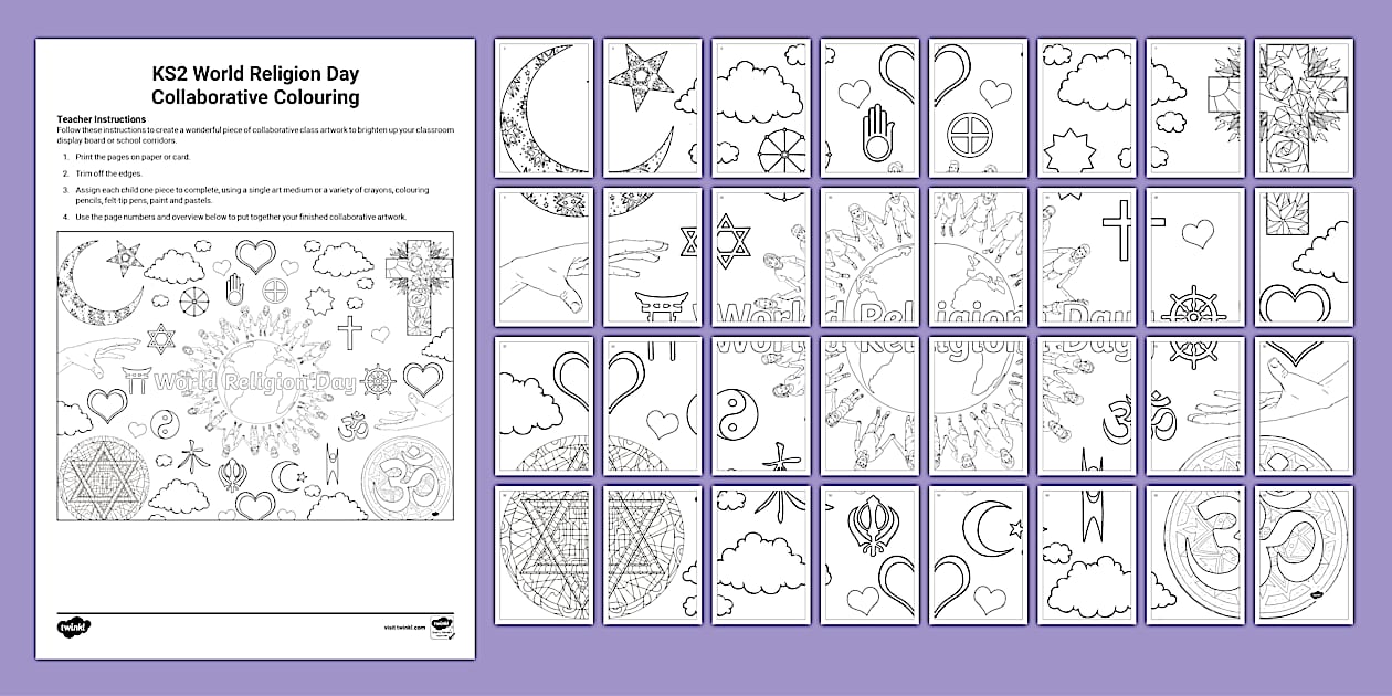 KS2 World Religion Day Collaborative Colouring - Twinkl