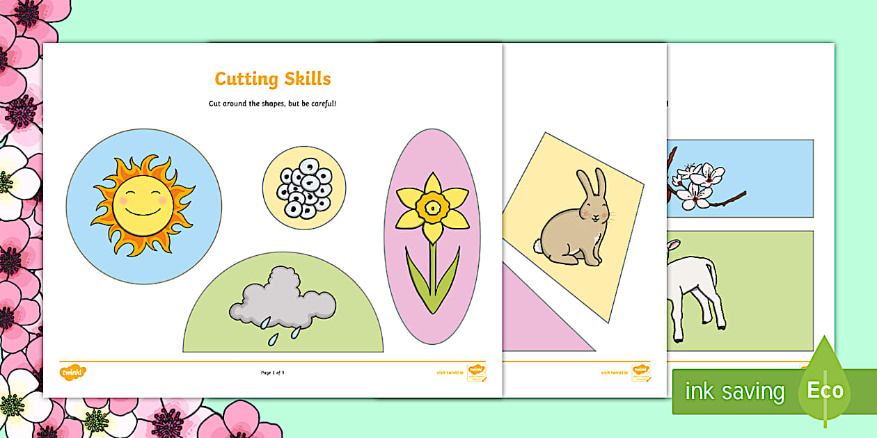 Spring Aistear Cutting Skills Worksheet (teacher made)