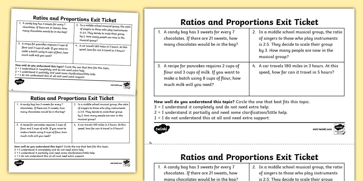 Seventh Grade Real World Ratio and Proportions Exit Ticket