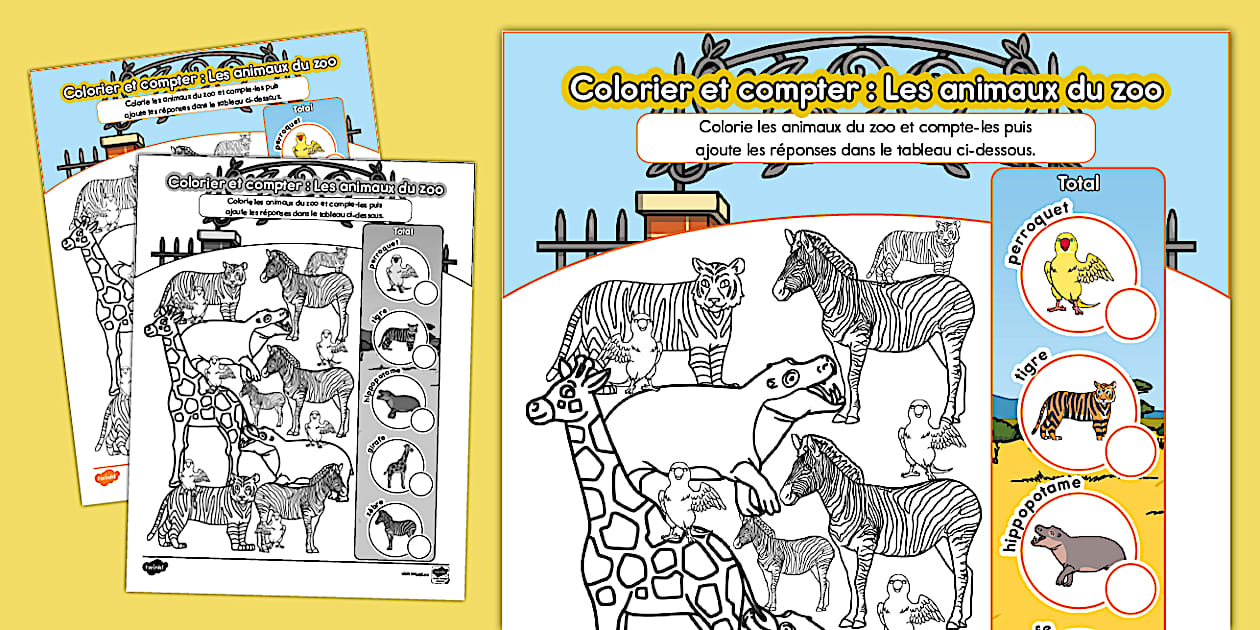 Colorier et compter : Les animaux du zoo