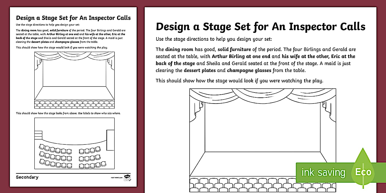 GCSE LA Design a Stage Set: Act 1 of An Inspector Calls Worksheet