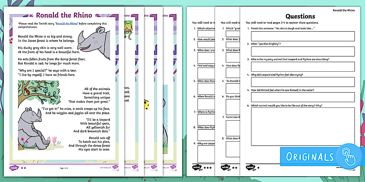 First Level Ronald The Rhino Differentiated Comprehension Go Respond ...
