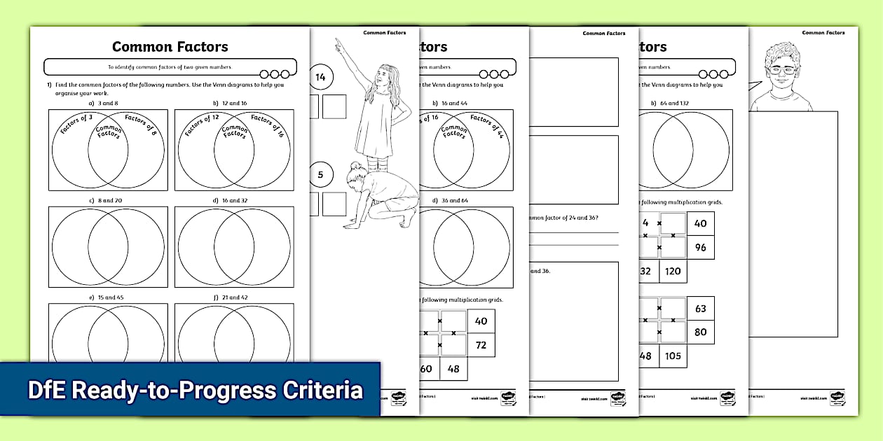 Editable Year 5 Common Factors Differentiated Maths Worksheets