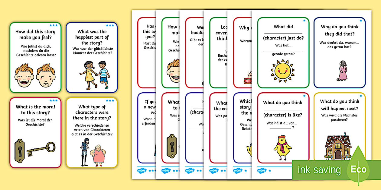 Reading Prompts and Questions Cards - English / German - Englisch ...