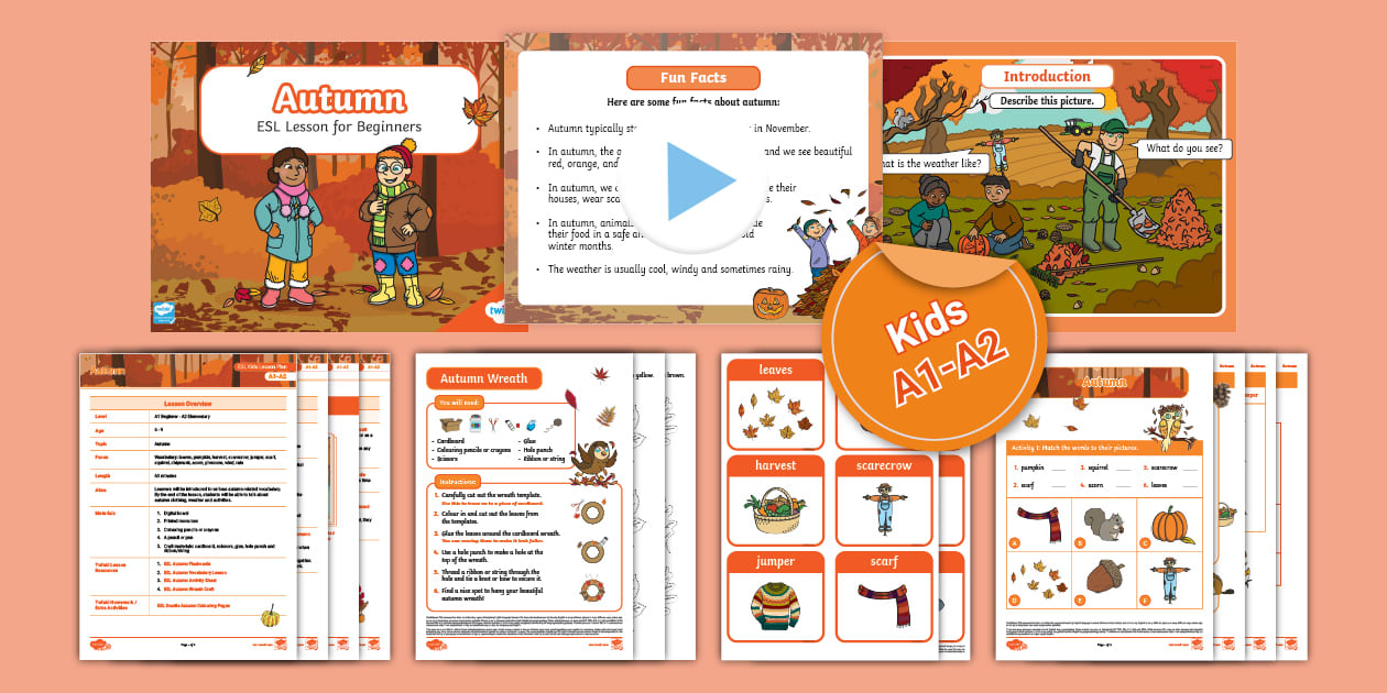 ESL Autumn Lesson Plan [Kids, A1-A2] (teacher made) - Twinkl