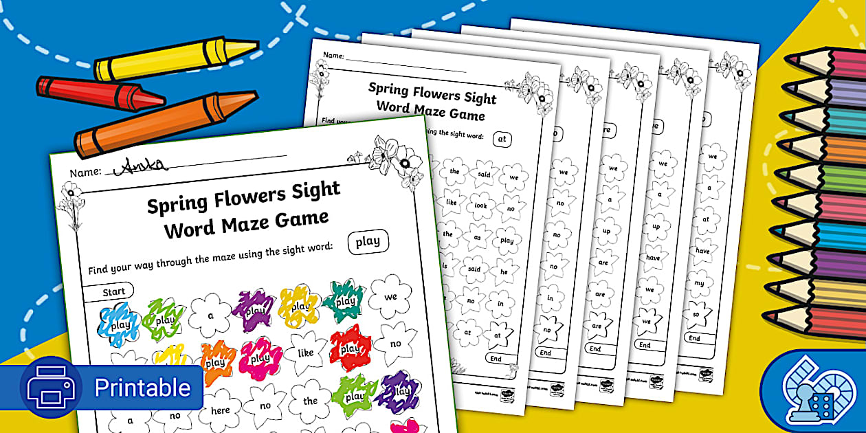 Editable Spring Flowers Sight Words Maze Game (teacher made)