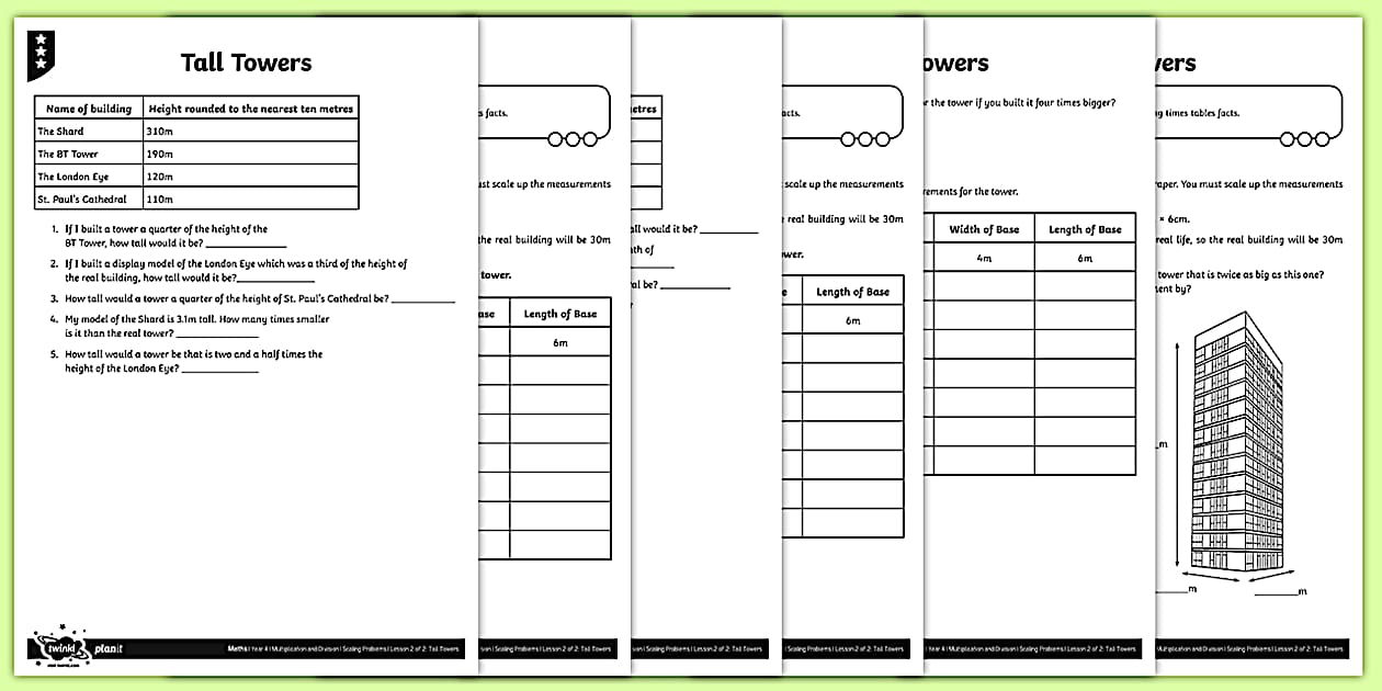 Tall Towers Scaling Problems Worksheet / Worksheets - Twinkl