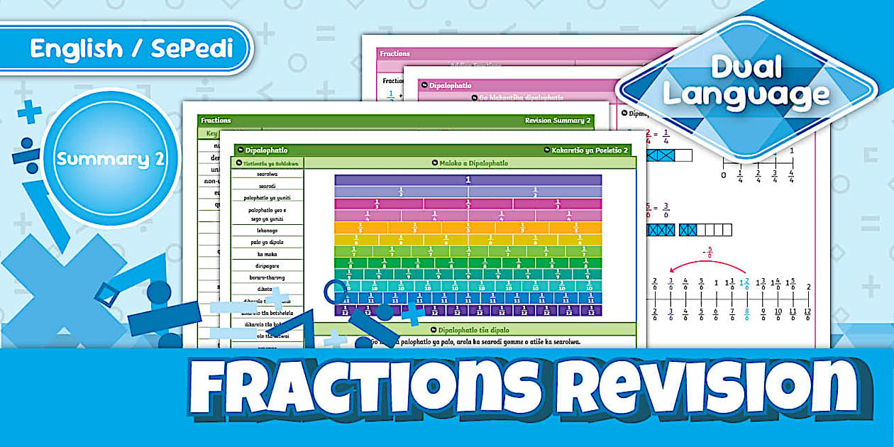 Grade 4 Maths Fractions Revision Summary 2 - Sepedi/English