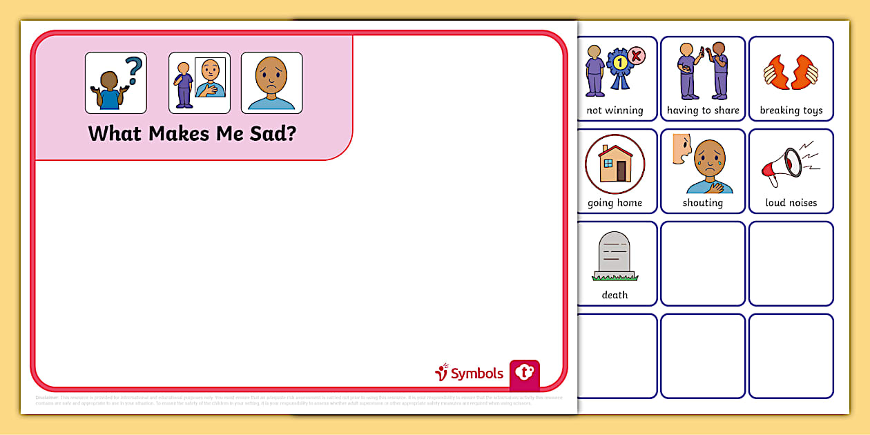 Twinkl Symbols: 'What Makes Me Sad?' Activity (teacher made)