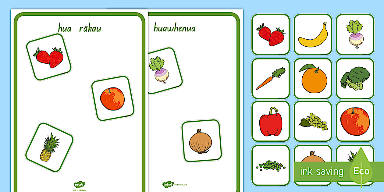 Black and White Fruit and Vegetables Sorting Activity Te Reo Māori