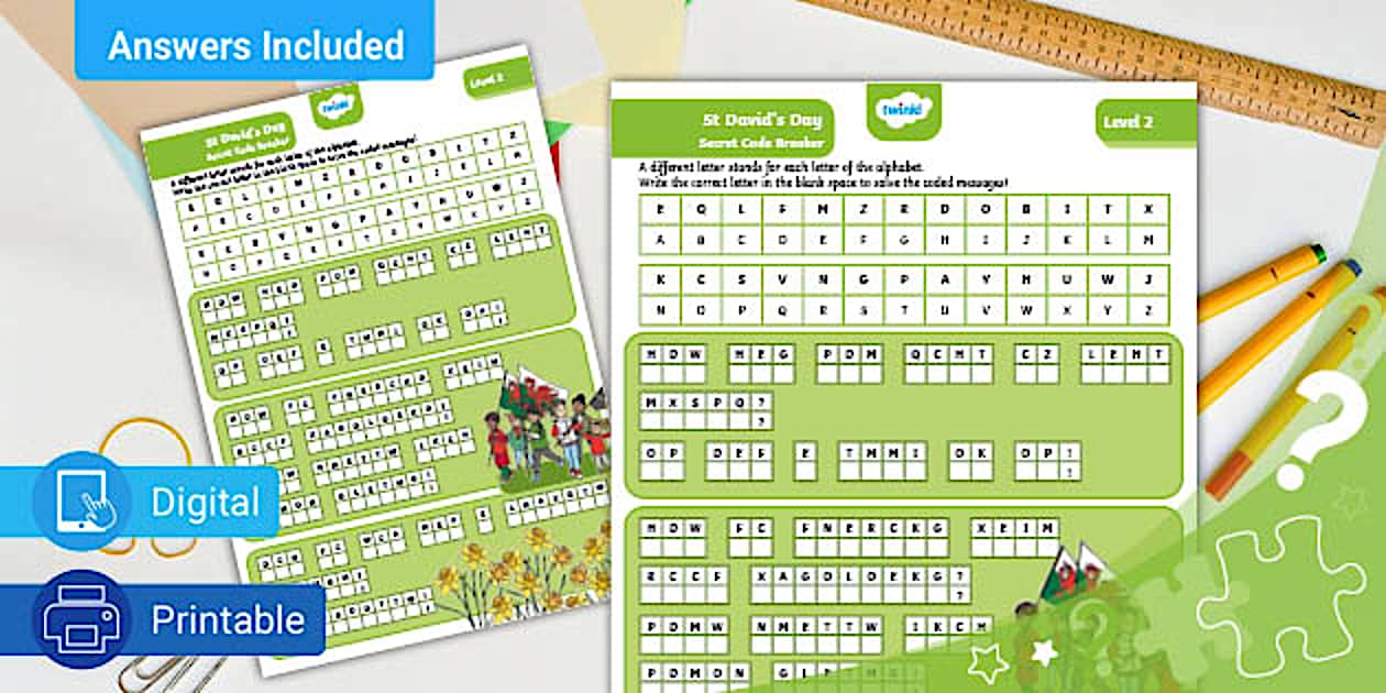 St David's Day Secret Code Breaker - L2 - Twinkl Puzzled