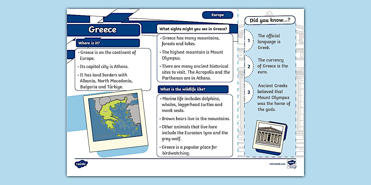KS1 Greece Fact File (teacher made) - Twinkl