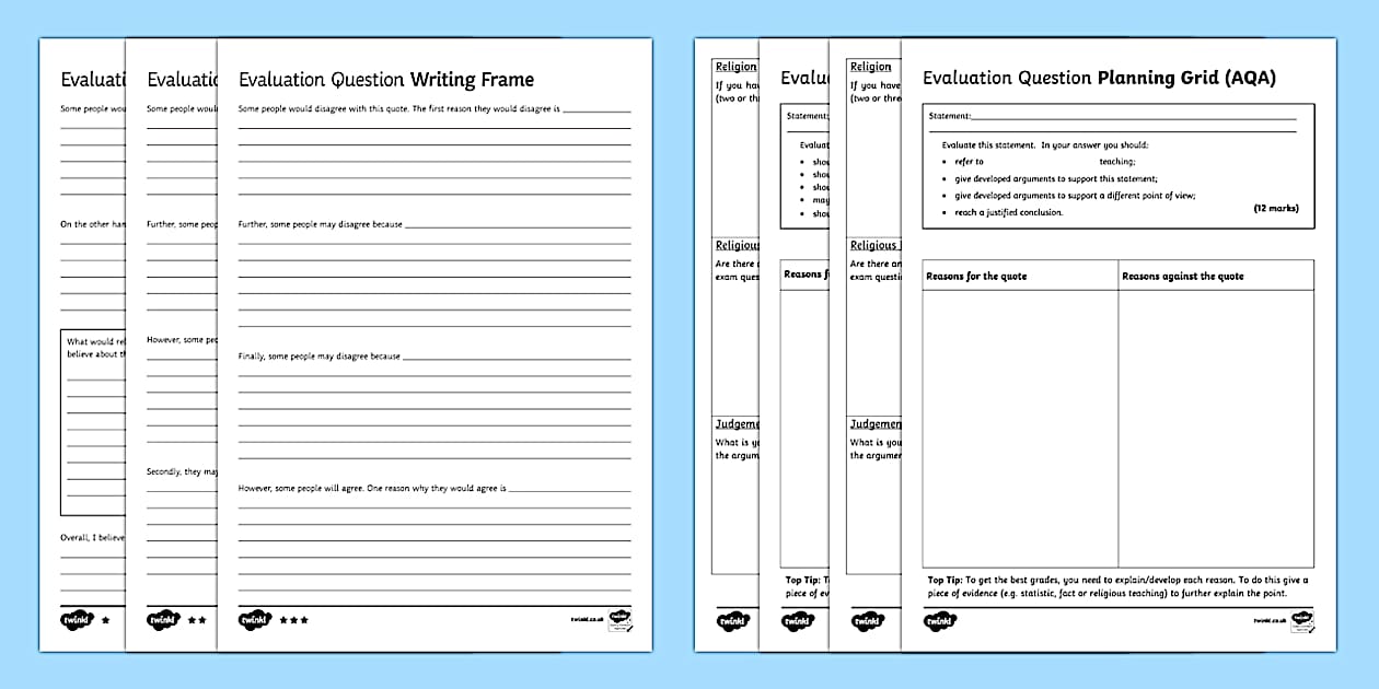 AQA RS GCSE Evaluation Question Writing Frames Pack