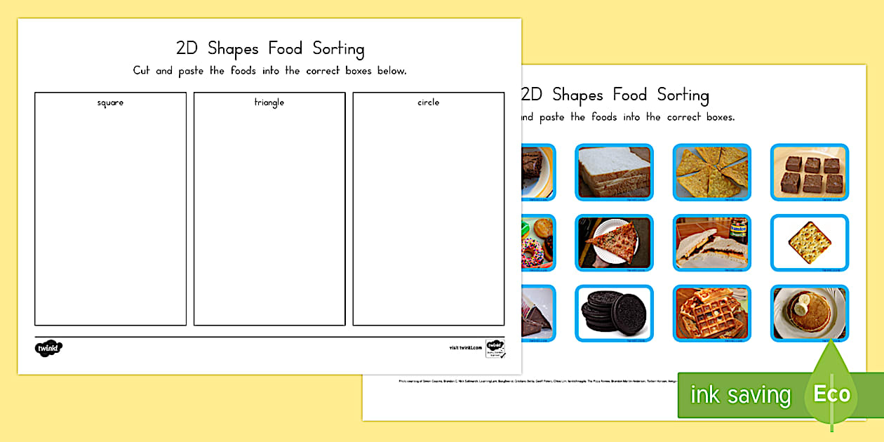 Food 2D Shape Sorting Worksheet / Worksheet - Twinkl