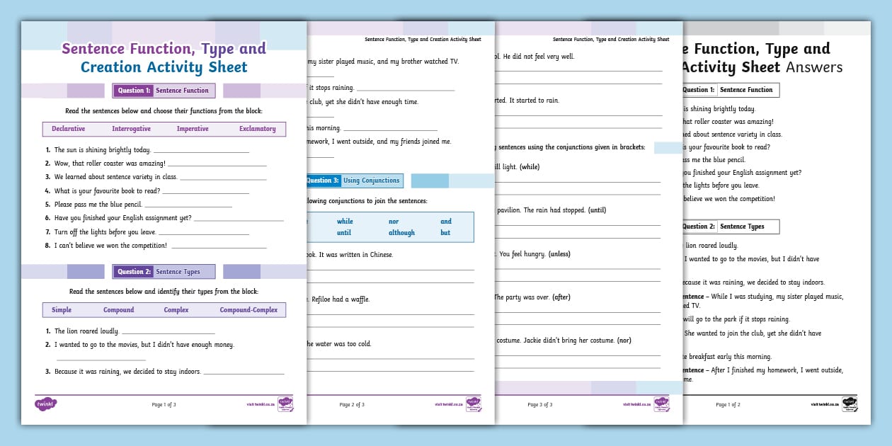 Sentence Function, Type and Creation Activity Sheet - Twinkl