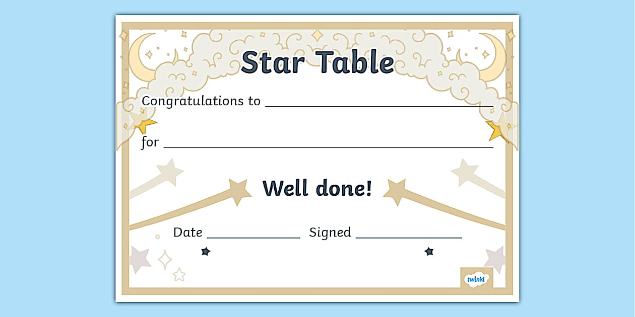 Celestial-Themed Star Table Certificate (teacher made)
