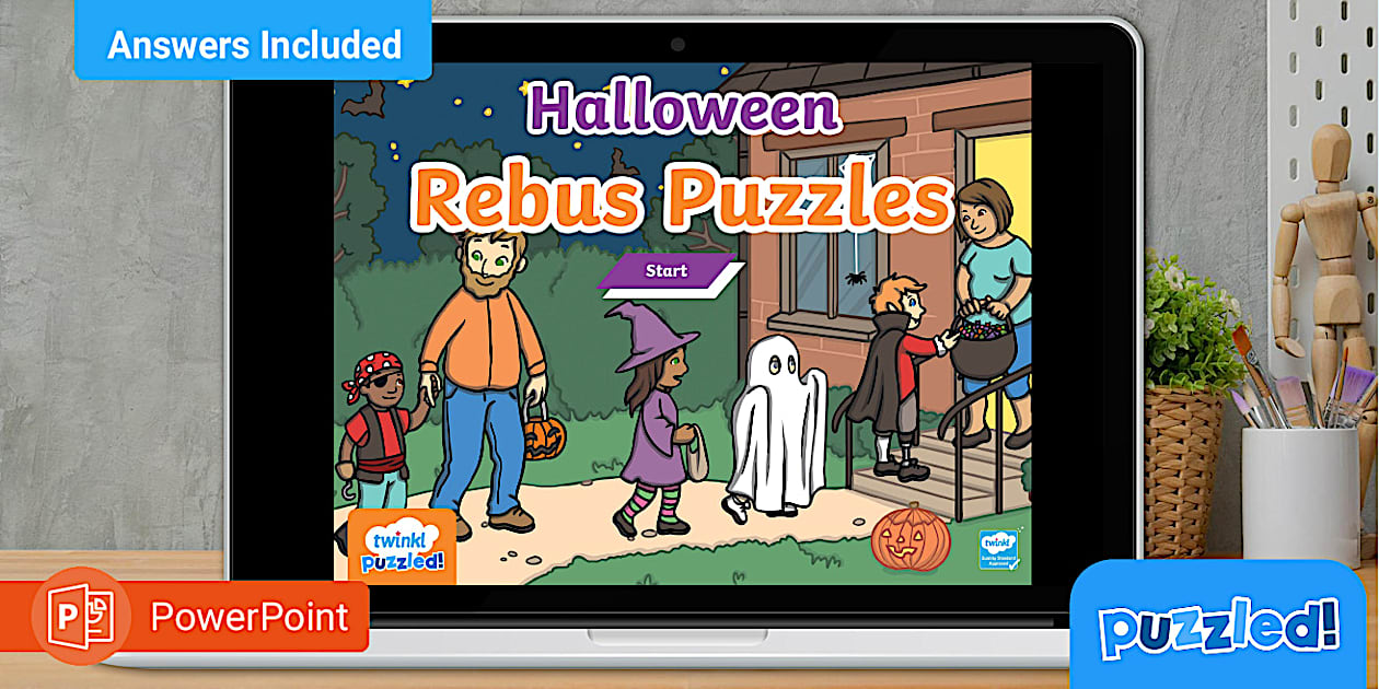 Fun Halloween-Themed Rebus Puzzles PowerPoint - Kids Puzzles