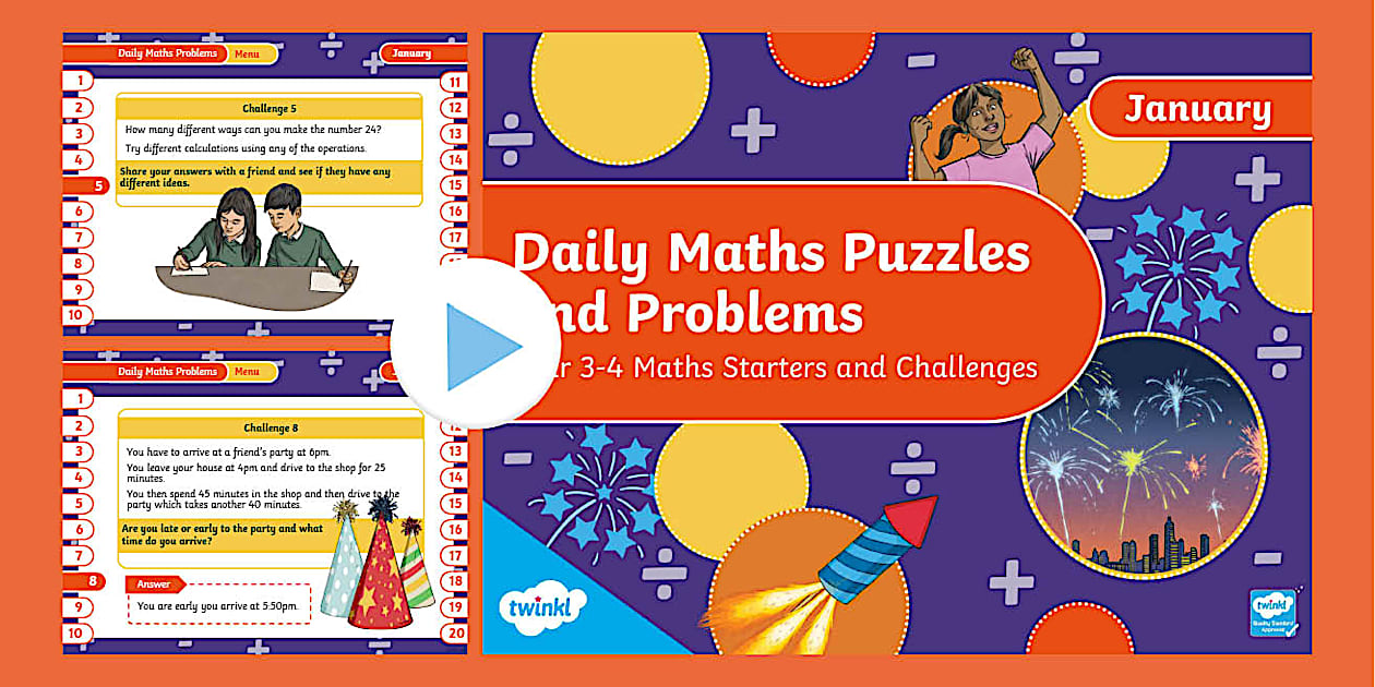January Year 3/4 Maths Puzzle and Problem Starters - Twinkl