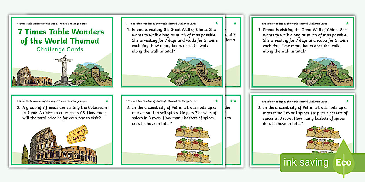 7 Times Table Differentiated Themed Challenge Cards - Twinkl