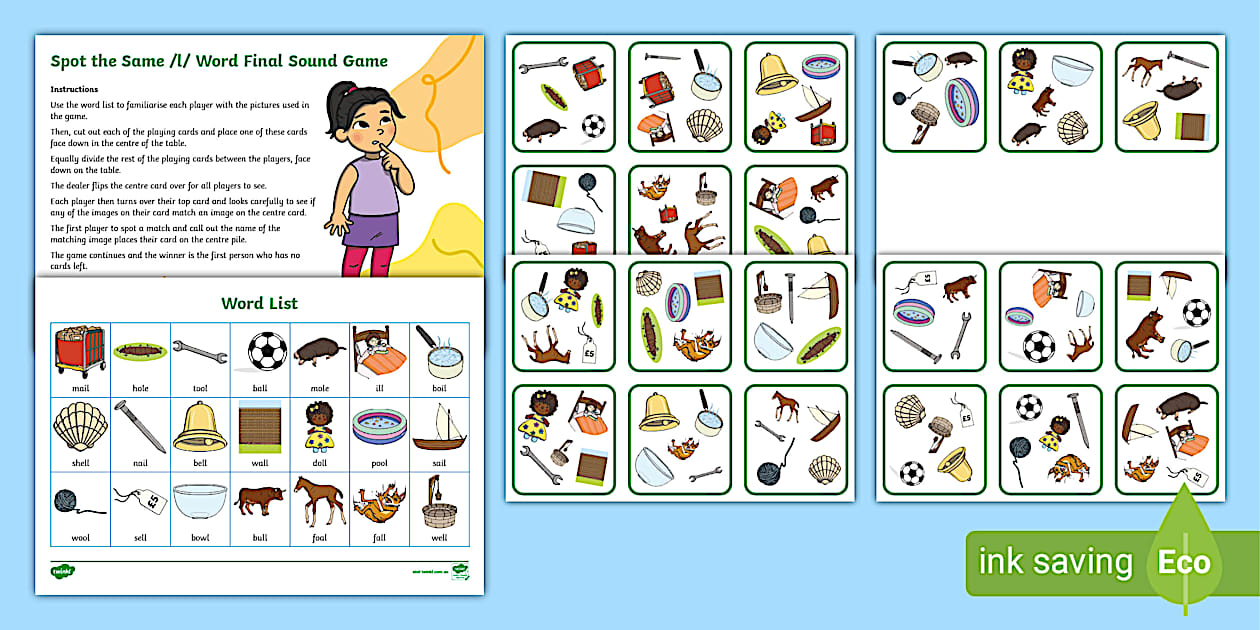 Spot the Same /l/ Word Final Sound Game (teacher made)