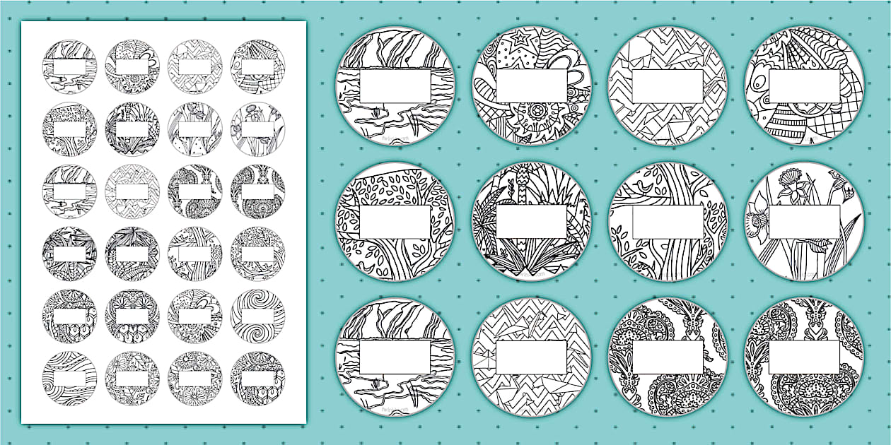 Mindfulness Colouring - Rectangle Name Label - Printable Stickers