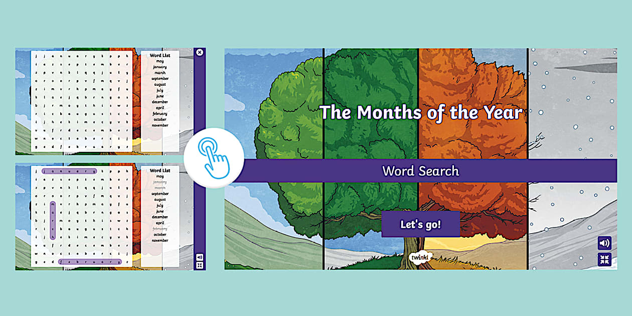 Mots mêlés interactifs : Les mois de l'année - Anglais LV