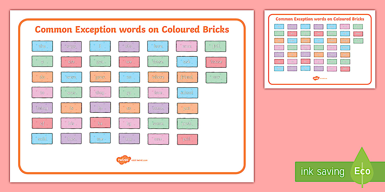 Year 1 Common Exception Words on Pastel Coloured Bricks Word Mat