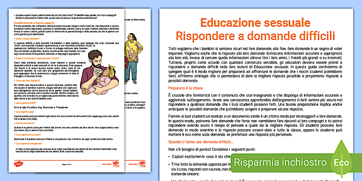 Educazione sessuale Guida per educatori - Twinkl