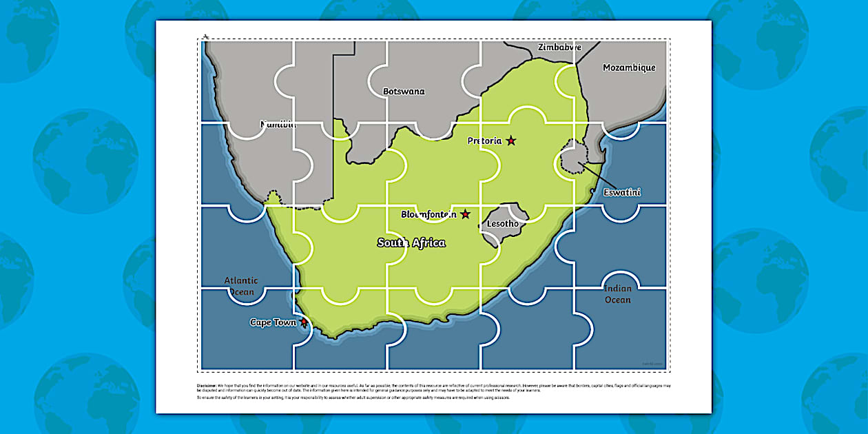 Map of South Africa Jigsaw Puzzle (teacher made) - Twinkl