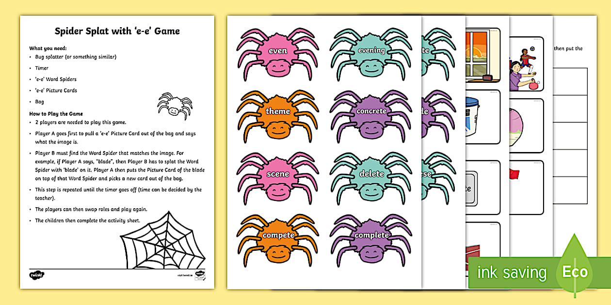 Spider Splat Magic e with 'e-e' Game (teacher made) - Twinkl