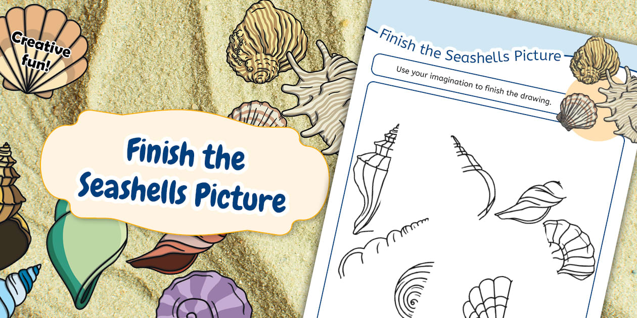 Finish the Seashells Picture Worksheet - Twinkl